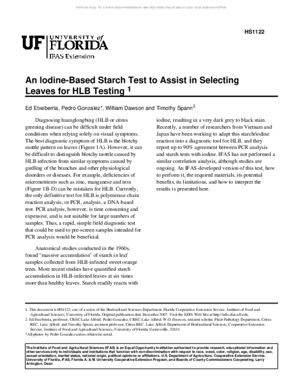 (PDF) Iodine-Based Starch Test to Assist in Selecting Leaves for HLB ...