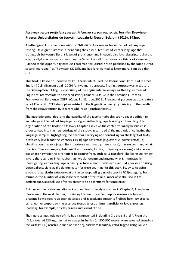 Pdf Accuracy Across Proficiency Levels A Learner Corpus Approach