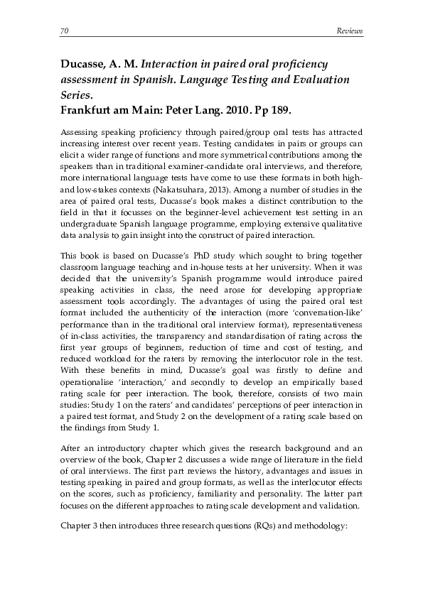 (PDF) Ducasse, A. M. Interaction in paired oral proficiency assessment ...