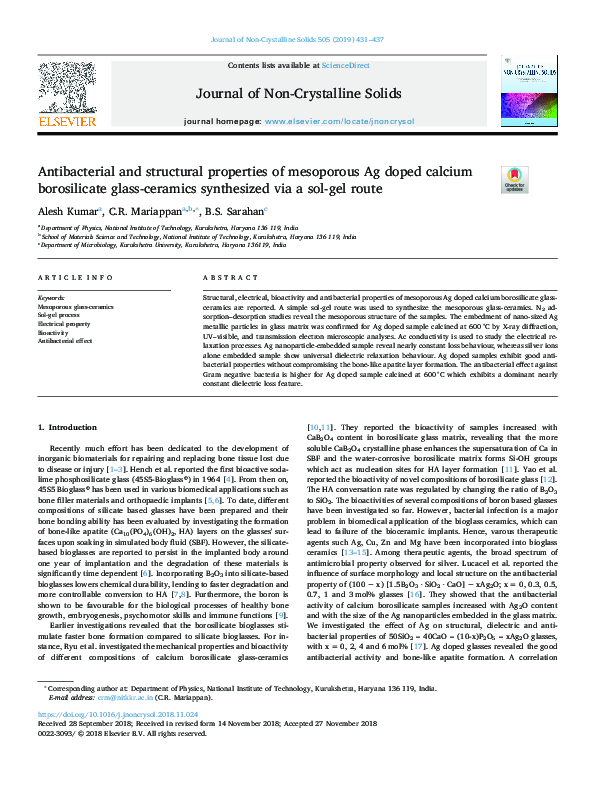 (PDF) Antibacterial and structural properties of mesoporous Ag doped ...