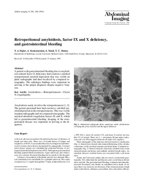 (PDF) Retroperitoneal amyloidosis, factor IX and X deficiency,and ...