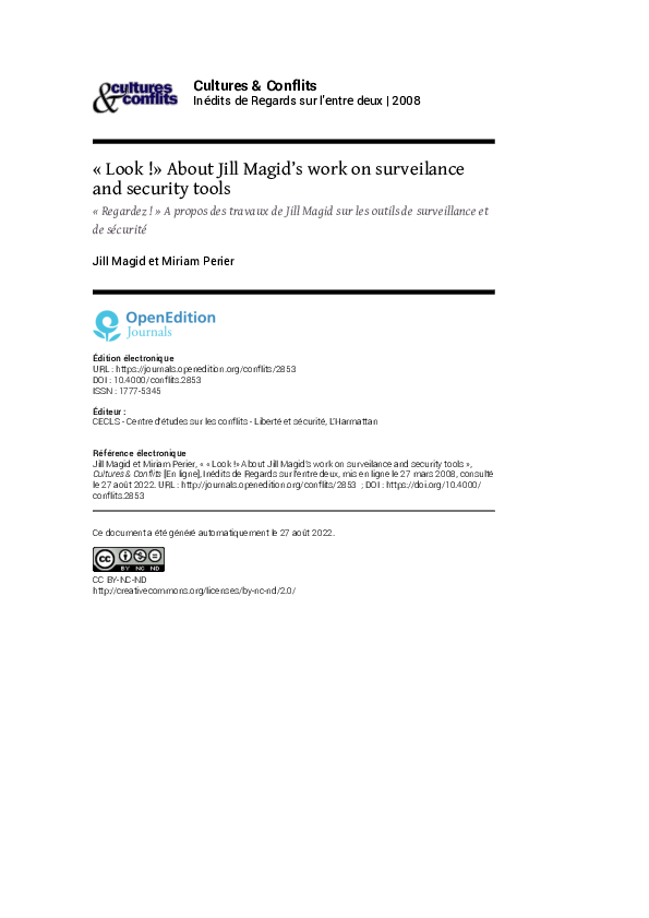 (PDF) « Look !» About Jill Magid’s work on surveilance and security tools