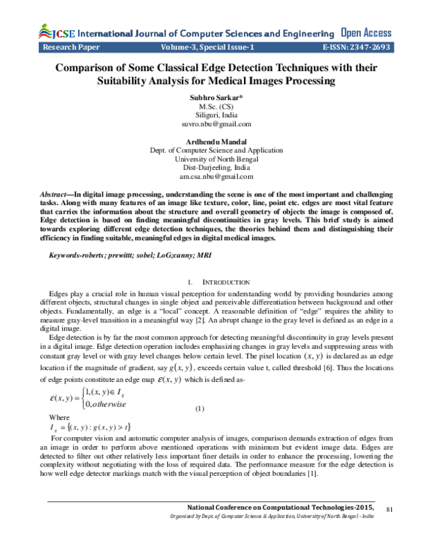 (PDF) Comparison of Some Classical Edge Detection Techniques with their Suitability Analysis for ...