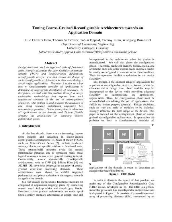 Pdf Tuning Coarse Grained Reconfigurable Architectures Towards An Application Domain