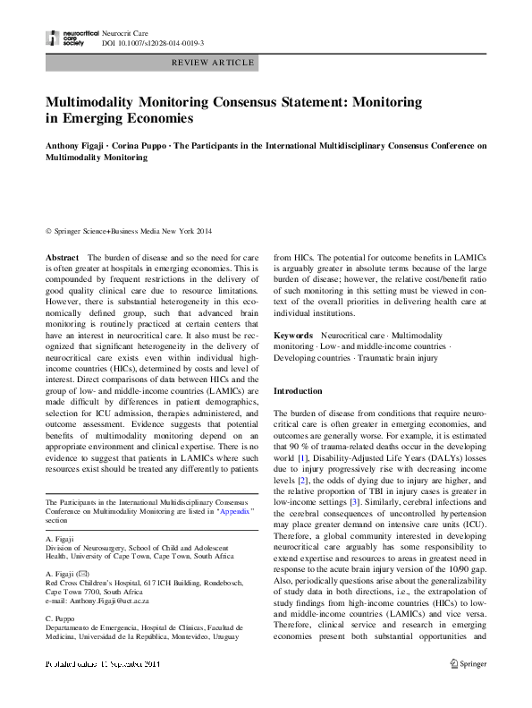 (PDF) Multimodality monitoring consensus statement: monitoring in ... (PDF) Multimodality monitoring consensus statement: monitoring in ...