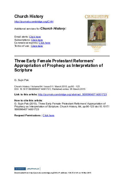 (PDF) Three Early Female Protestant Reformers' Appropriation of ...