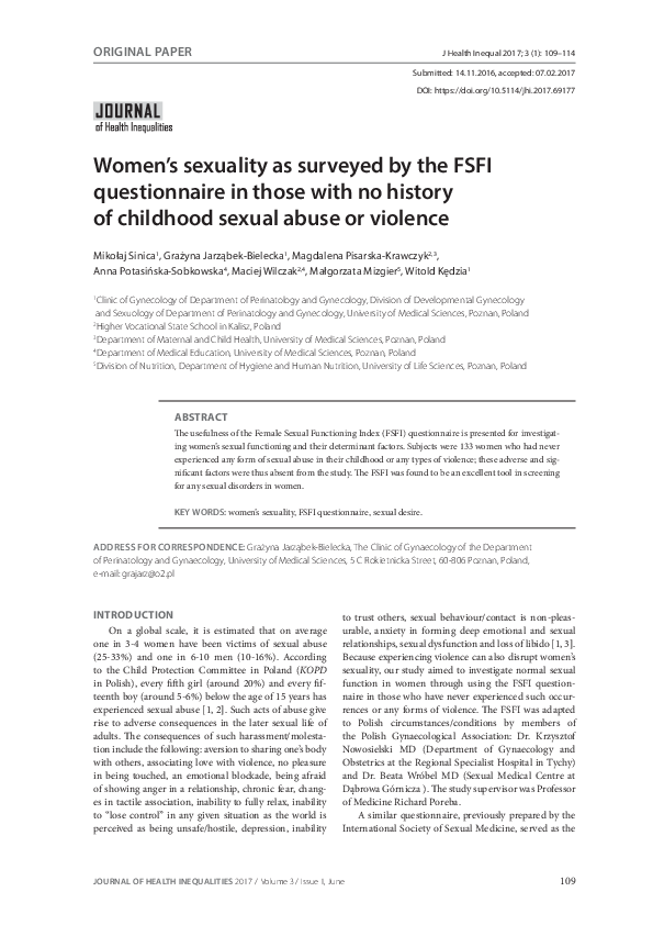 (PDF) Women’s sexuality as surveyed by the FSFI questionnaire in those ...