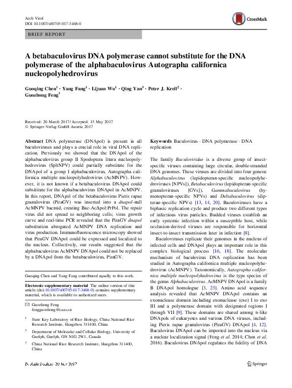 (PDF) A betabaculovirus DNA polymerase cannot substitute for the DNA ...
