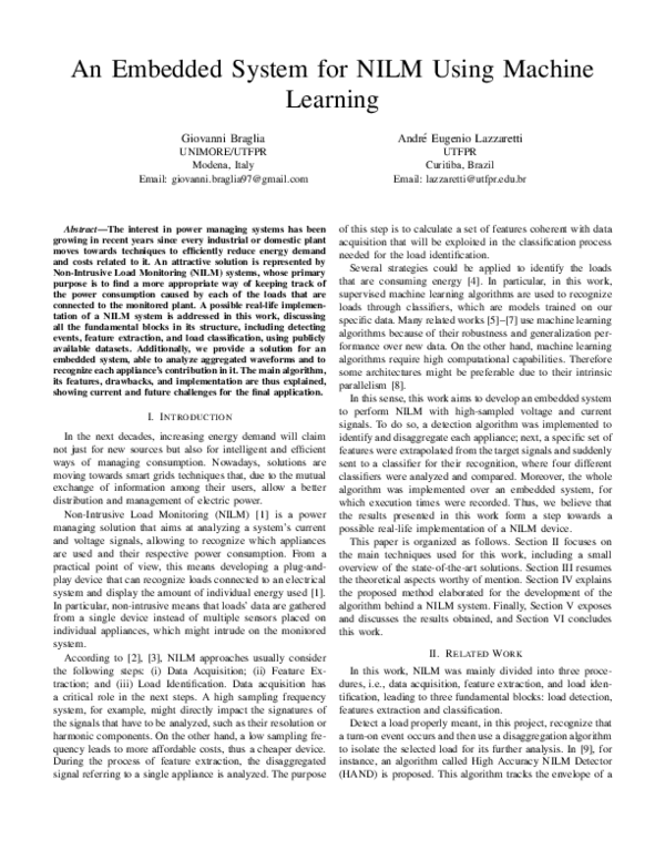 (PDF) An Embedded System for NILM Using Machine Learning