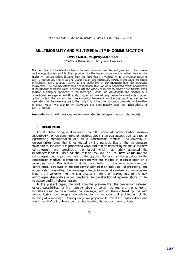 (PDF) Multimodality and Multimediality in Communication
