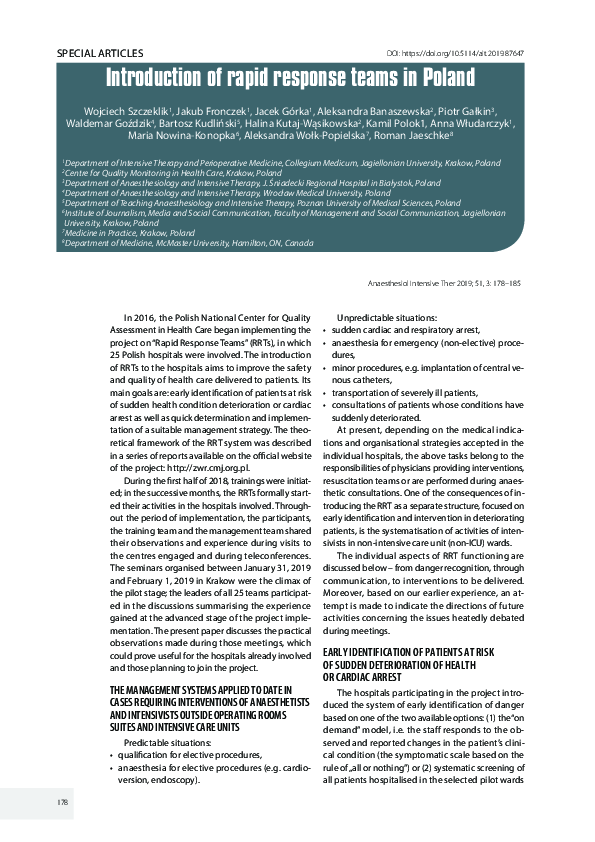 (PDF) Introduction of rapid response teams in Poland