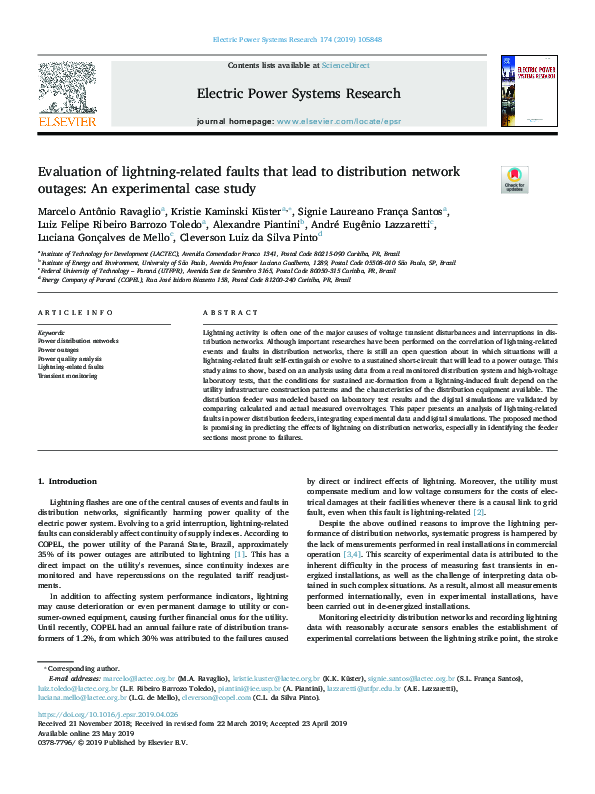 (PDF) Evaluation of lightning-related faults that lead to distribution ...