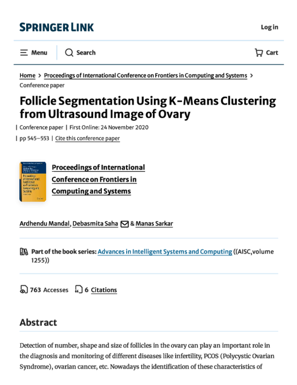 (PDF) Follicle Segmentation Using K-Means Clustering from Ultrasound Image of Ovary