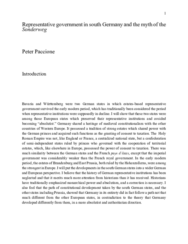 (PDF) Representative government in south Germany and the myth of the ...
