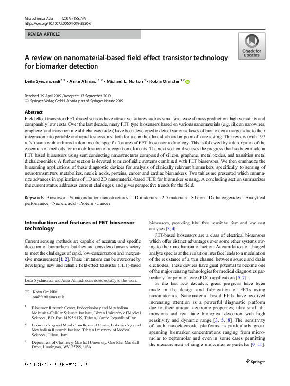 (PDF) A review on nanomaterial-based field effect transistor technology for biomarker detection