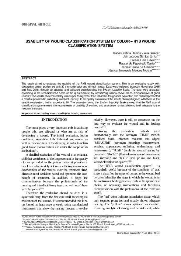 (PDF) Usabilidade do sistema de classificação de feridas por cor – ryb ...