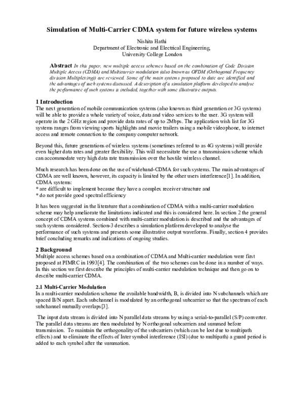 Pdf Simulation Of Multi Carrier Cdma System For Future Wireless Systems