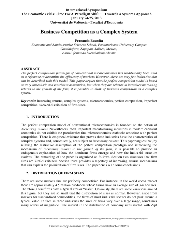 (PDF) Business Competition as a Complex System