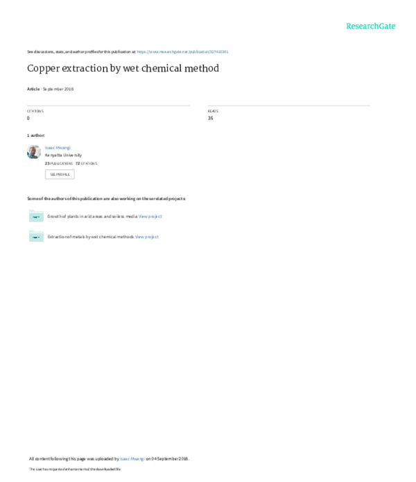 (PDF) Copper extraction by wet chemical method
