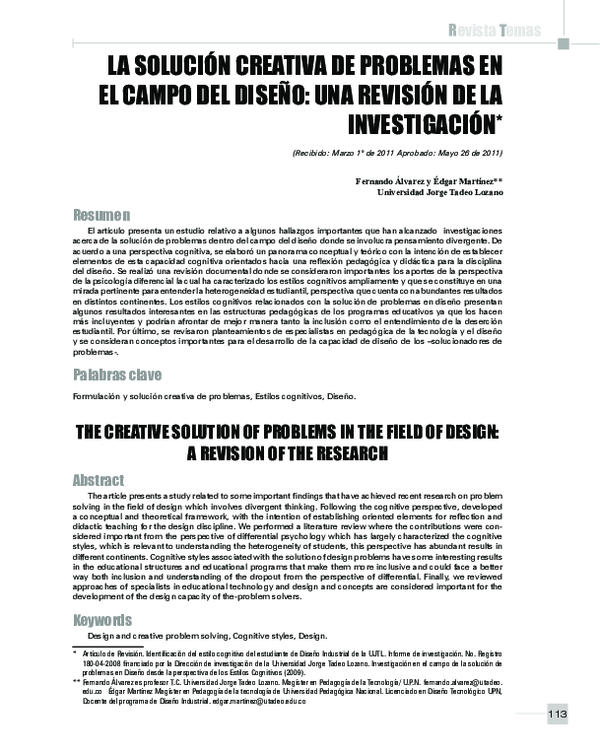 (PDF) La Solución Creativa De Problemas en El Campo Del Diseño: Una Revisión De La Investigación ...