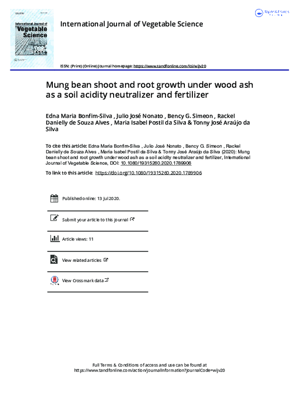 (PDF) Mung bean shoot and root growth under wood ash as a soil acidity neutralizer and fertilizer