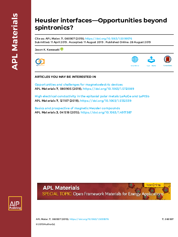 (PDF) Heusler interfaces—Opportunities beyond spintronics?