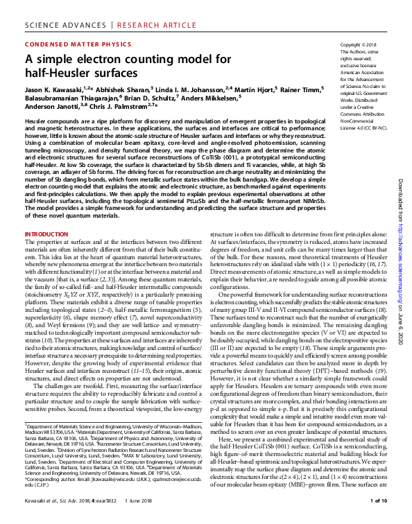 (PDF) A simple electron counting model for half-Heusler surfaces