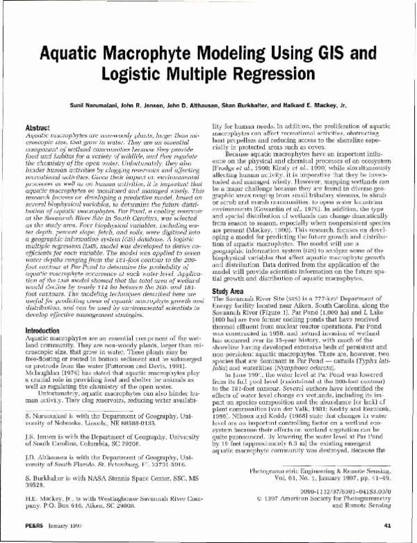 (PDF) Aquatic macrophyte modeling using GIS and logistic multiple regression