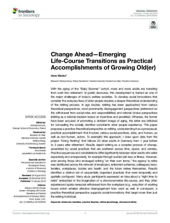 (PDF) Change Ahead—Emerging Life-Course Transitions as Practical ...