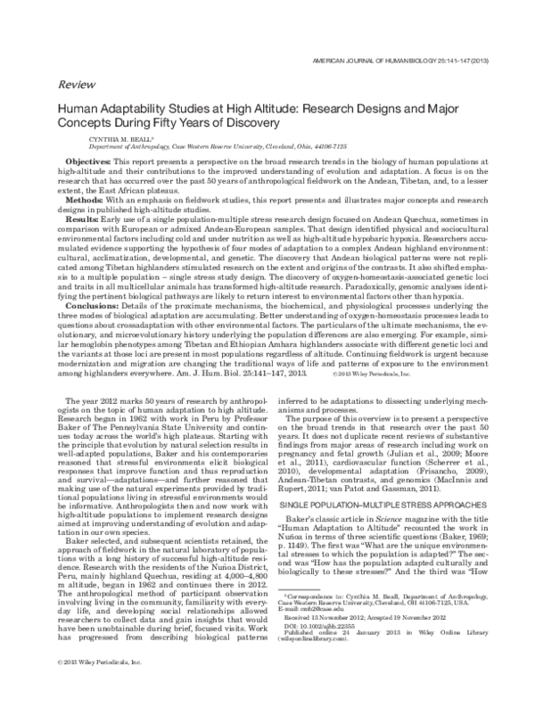 (PDF) Human adaptability studies at high altitude: Research designs and ...