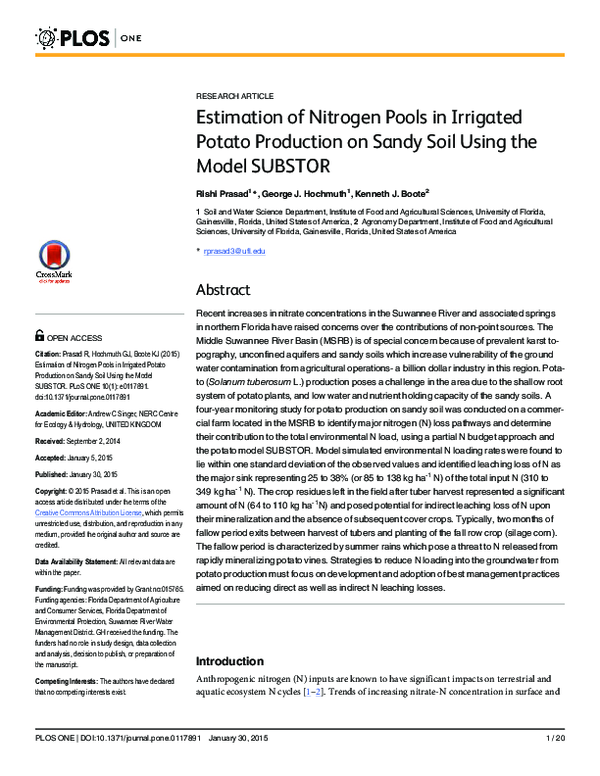 (PDF) Estimation of Nitrogen Pools in Irrigated Potato Production on ...