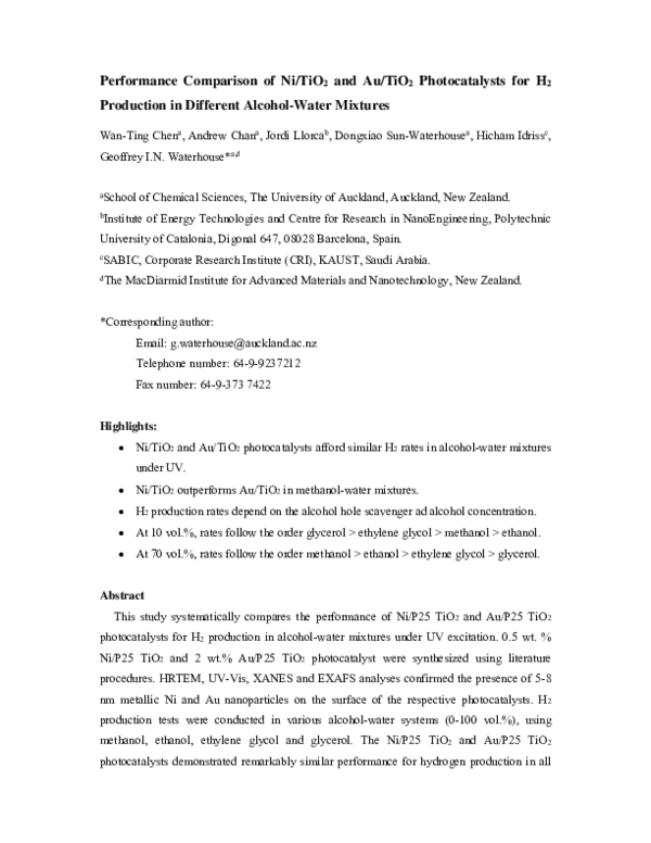 (PDF) Performance comparison of Ni/TiO2 and Au/TiO2 photocatalysts for ...