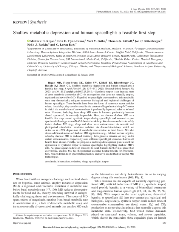 (PDF) Shallow metabolic depression and human spaceflight: a feasible ...