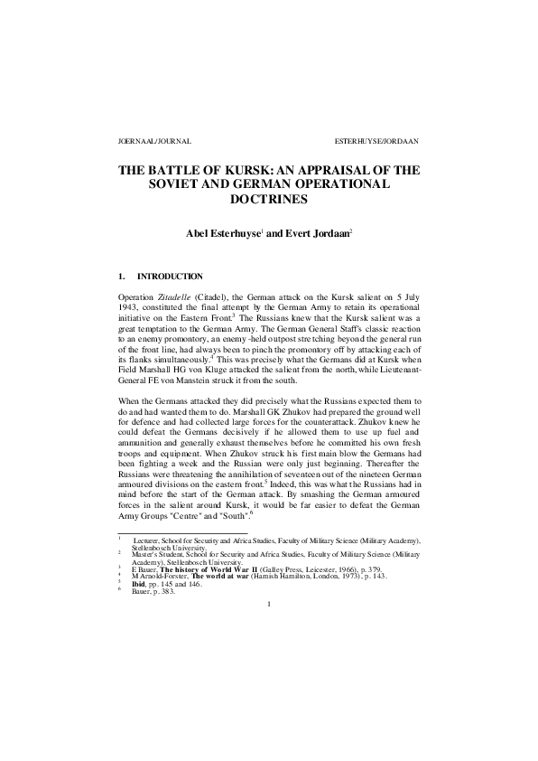 (PDF) The Battle of Kursk: An Appraisal of the Soviet and German ...