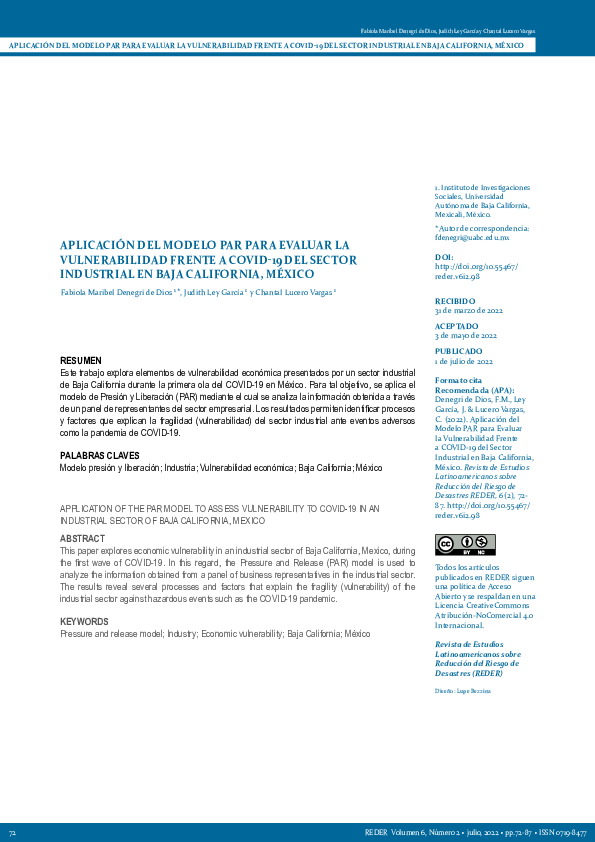 (PDF) Aplicación del modelo PAR para evaluar la vulnerabilidad frente a COVID-19 del sector ...