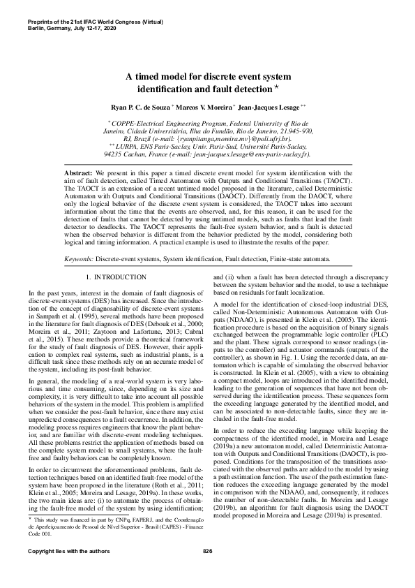 (PDF) A timed model for discrete event system identification and fault detection