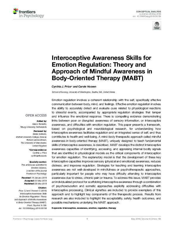 (PDF) Interoceptive Awareness for Emotion Regulation