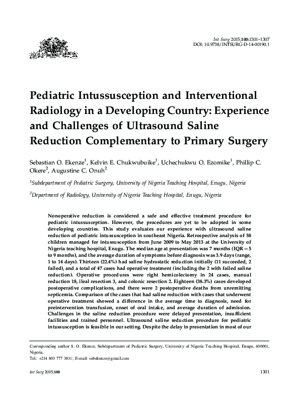 (PDF) Pediatric Intussusception and Interventional Radiology in a ...