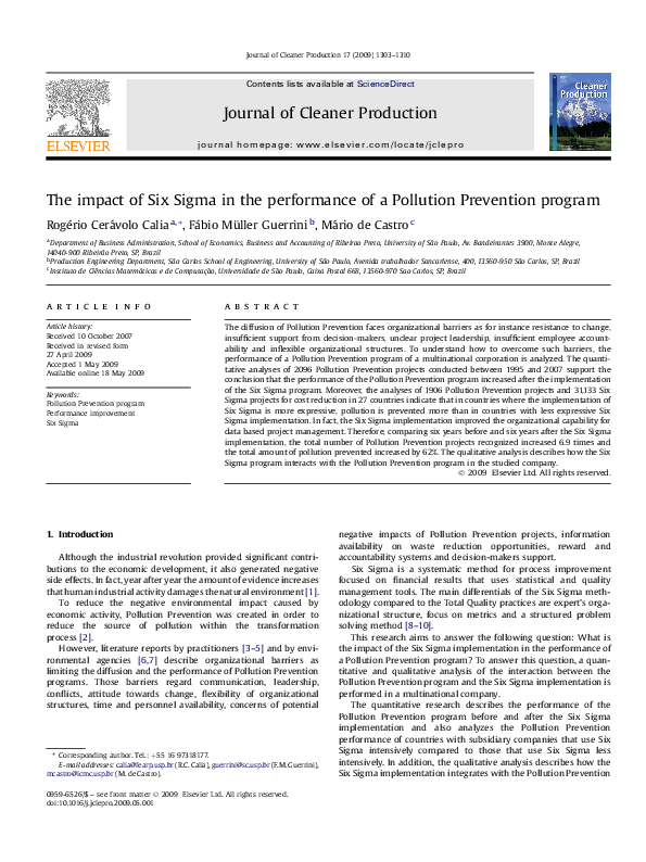(PDF) The impact of Six Sigma in the performance of a Pollution ...