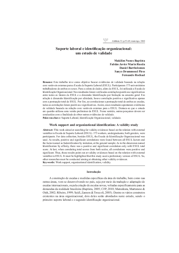 (PDF) Work support and organizational identification: a validity study
