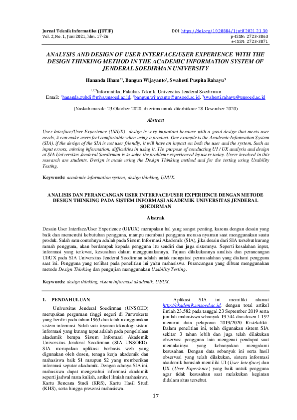 (PDF) Analysis and Design of User Interface/User Experience with the Design Thinking Method in ...