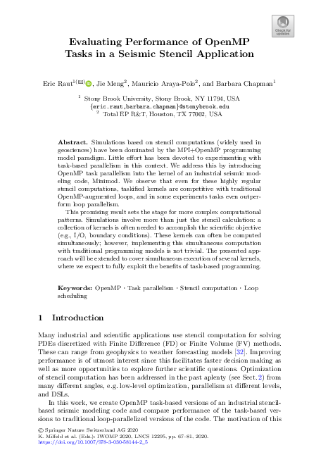 (PDF) Evaluating Performance of OpenMP Tasks in a Seismic Stencil Application