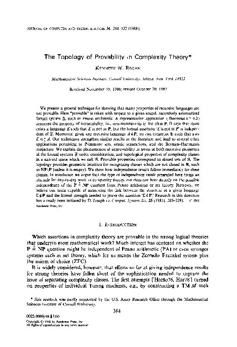 (PDF) The topology of provability in complexity theory