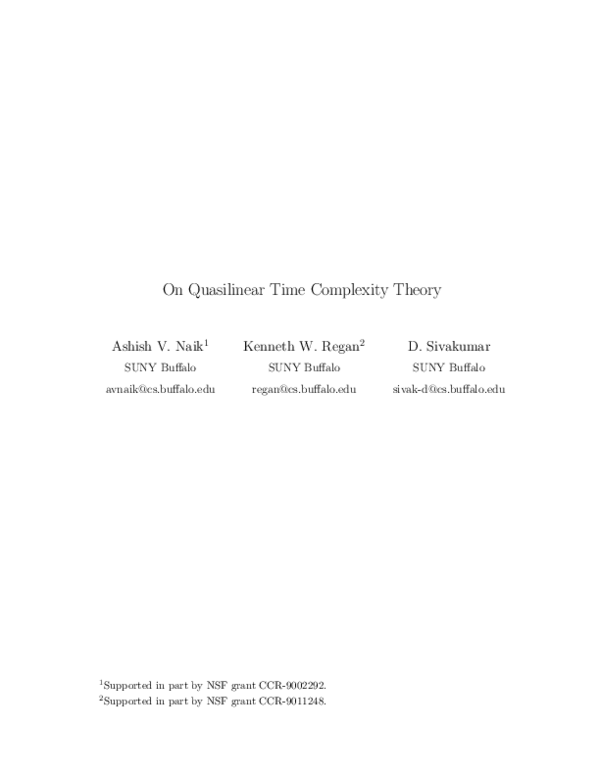 (PDF) Advancements in Quasilinear Time Complexity