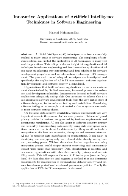Pdf Ai Techniques In Software Engineering Innovations