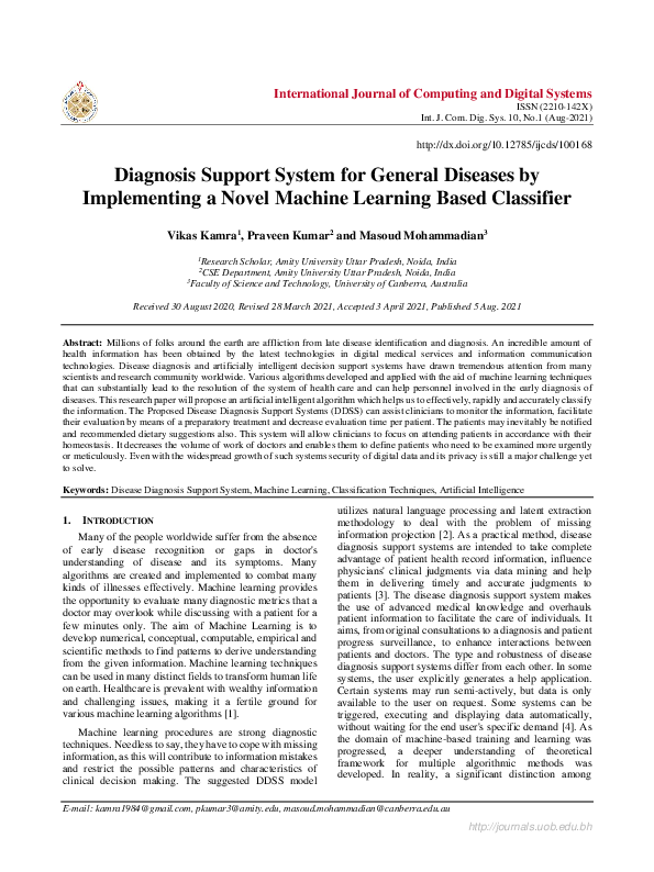 (PDF) Diagnosis Support System for General Diseases by Implementing a ...
