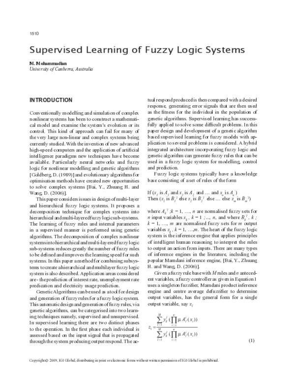 (PDF) Supervised Learning of Fuzzy Logic Systems