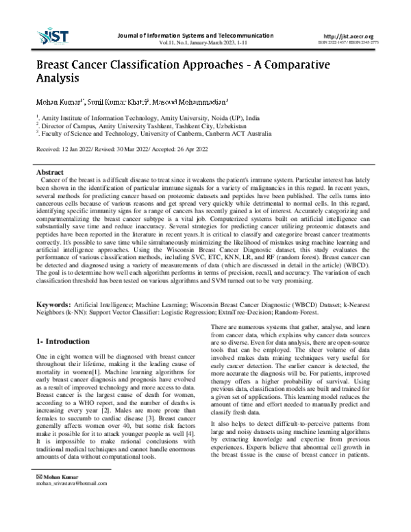 (PDF) Breast Cancer Classification Approaches - A Comparative Analysis