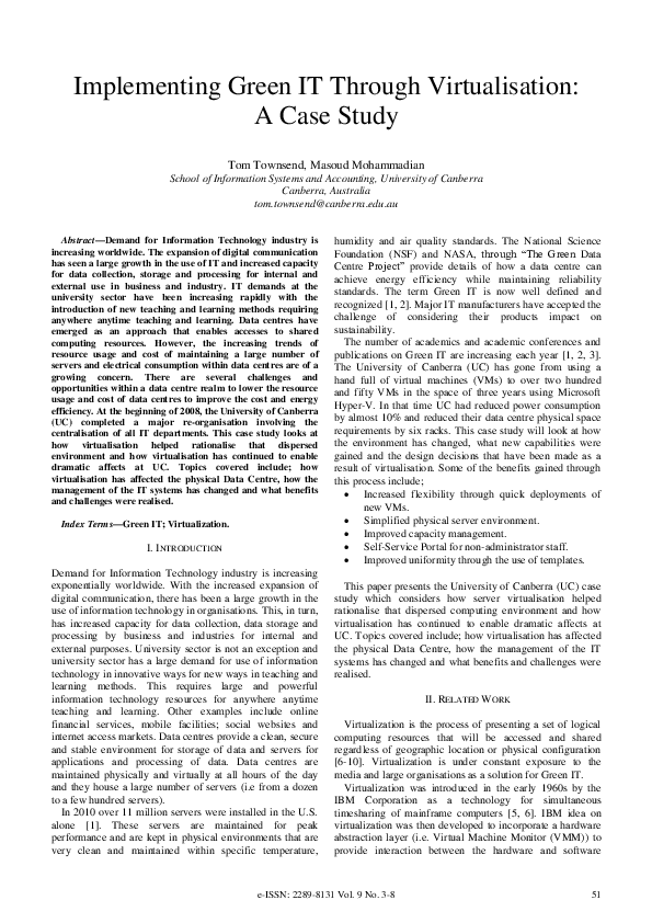 (PDF) Implementing Green IT through Virtualisation: A Case Study