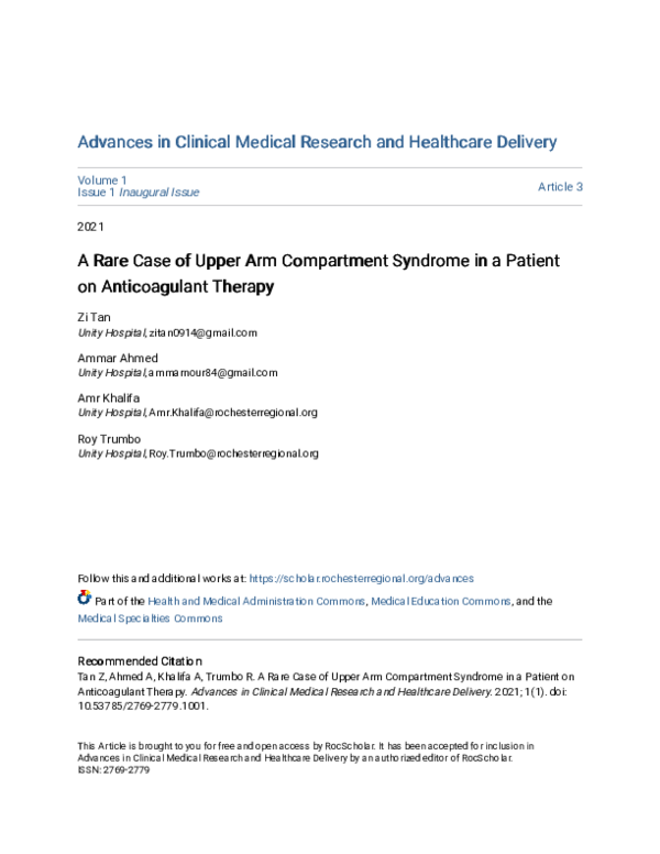 (PDF) A Rare Case of Upper Arm Compartment Syndrome in a Patient on ...